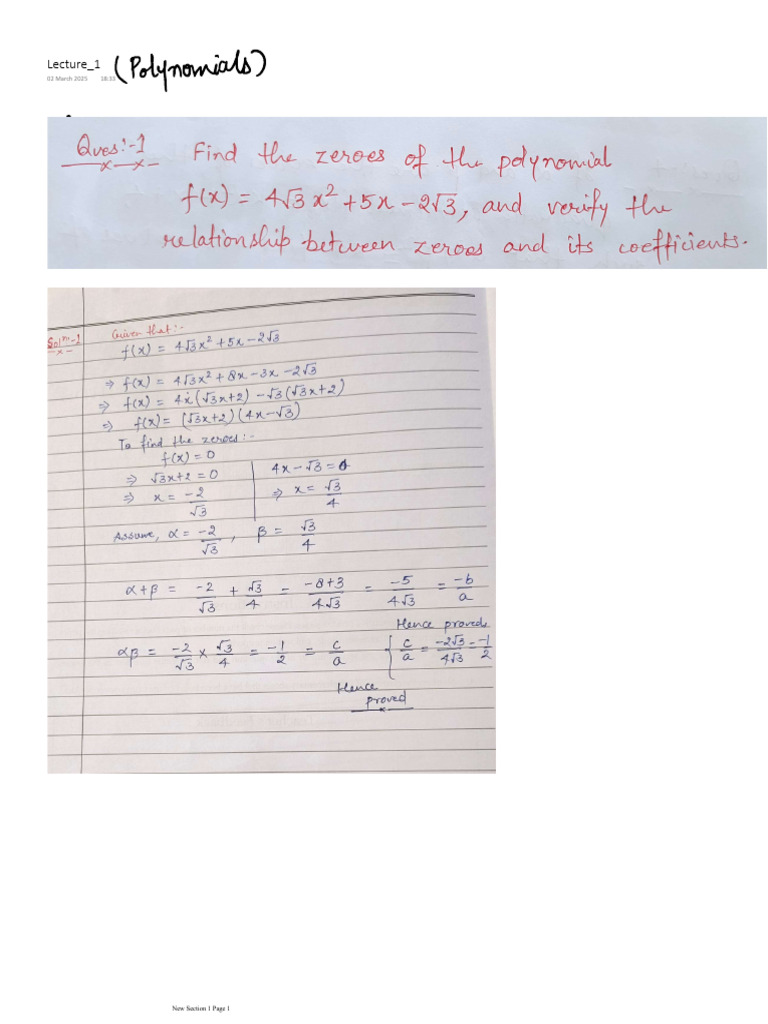 Polynomials Final Exam QP Solution | PDF