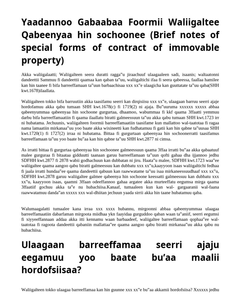 Law - Insider - Yaadannoo Gabaabaa Foormii Waliigaltee Qabeenyaa Hin ...