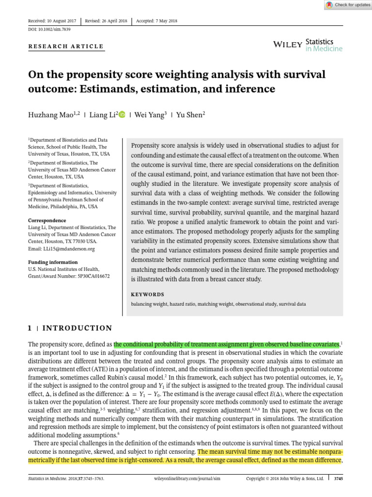 Propensity Score Analysis for Survival Data | PDF | Variance ...