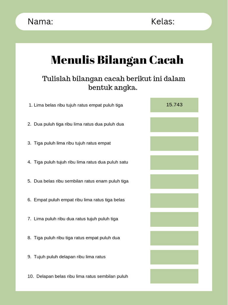 Menulis Bilangan Cacah Lembar Kerja Hijau Putih Sederhana | PDF