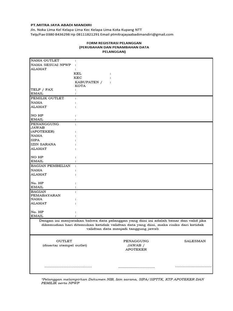 Form Registrasi Data Pelanggan | PDF