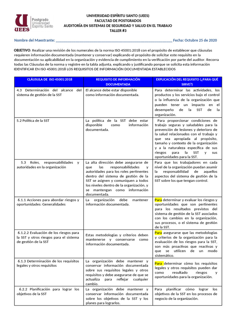 Taller#3 de Informacion Documentada Iso 45K | PDF | Auditoría ...