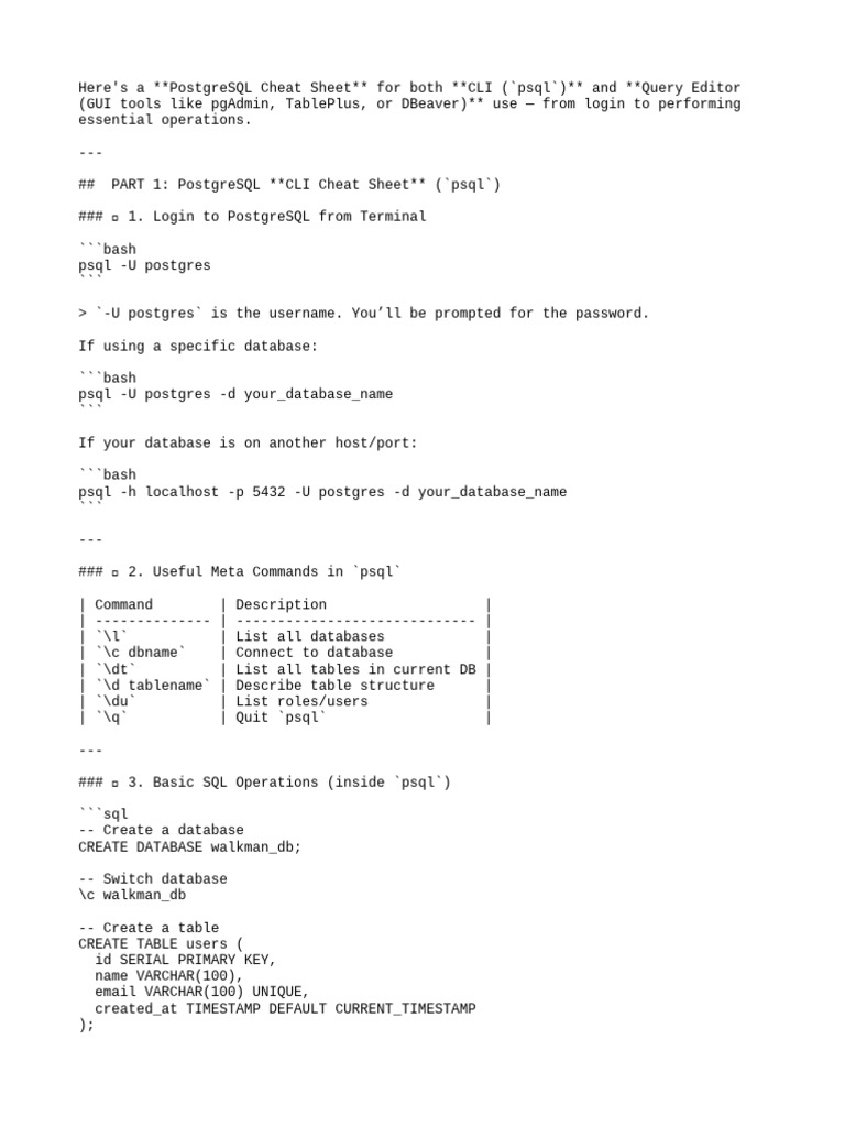 PSQL Cheatsheet | PDF | Postgre Sql | Databases
