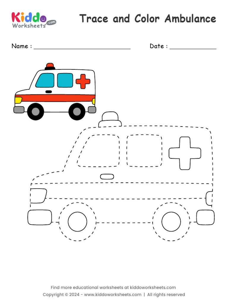 Trace and Color Ambulance Worksheet | PDF