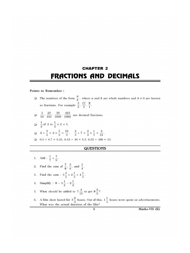 Fraction Decimals Test | PDF