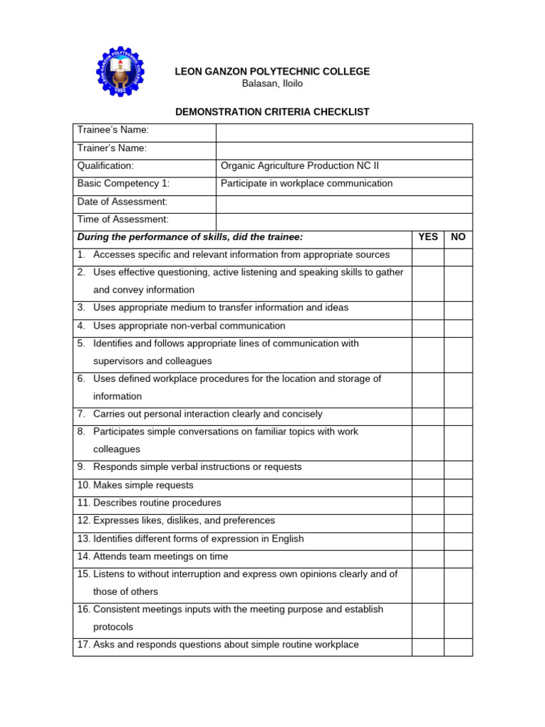 Demo Criteria Checklist Organic Agriculture Production | PDF ...