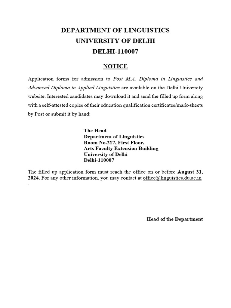 Admissions for Linguistics Diplomas | PDF