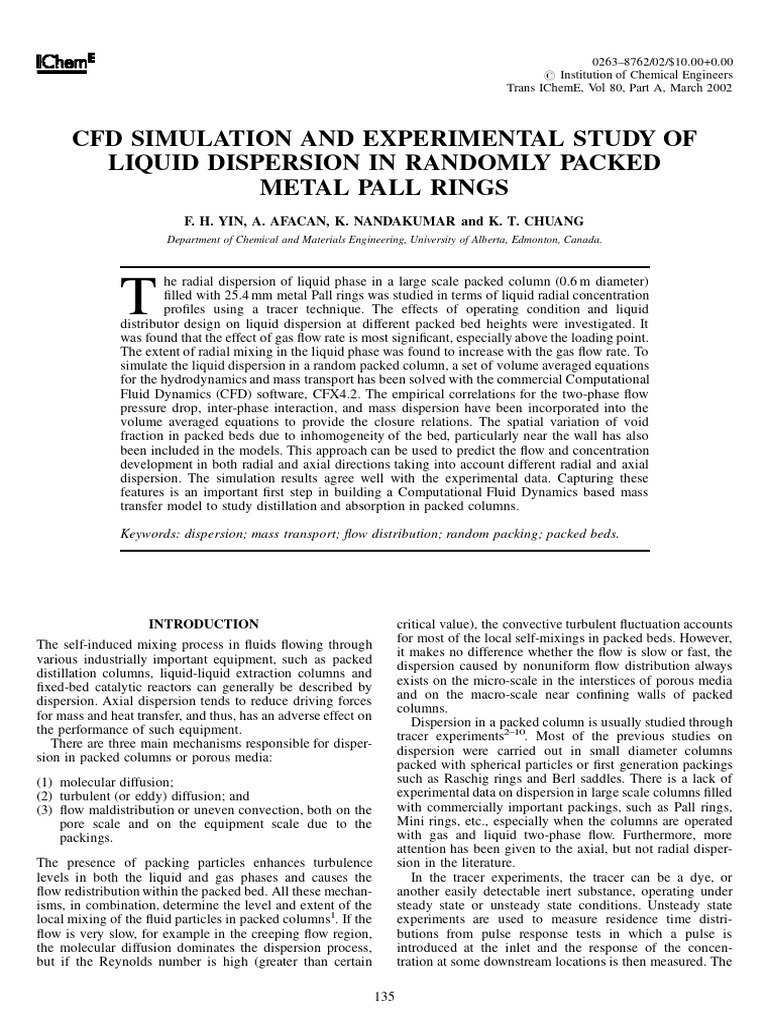 CFD Simulation and Experimental Study of Liquid Dispersion in Randomly ...