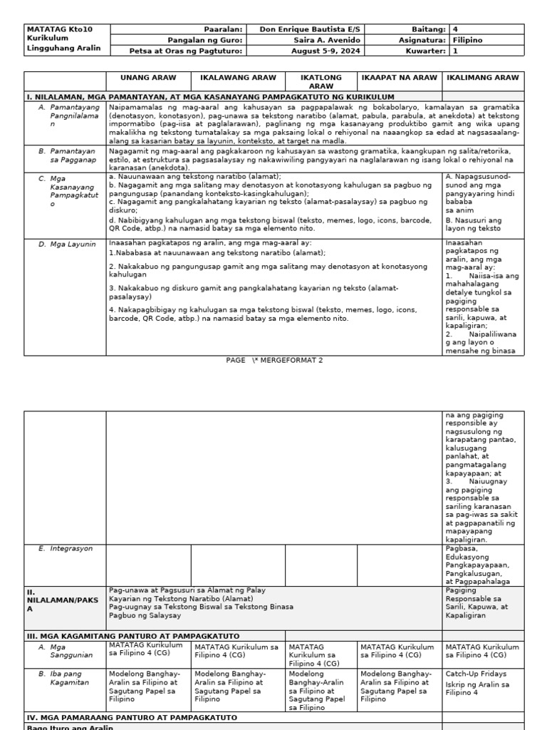 DLL Fil 4 Q1 W1 | PDF