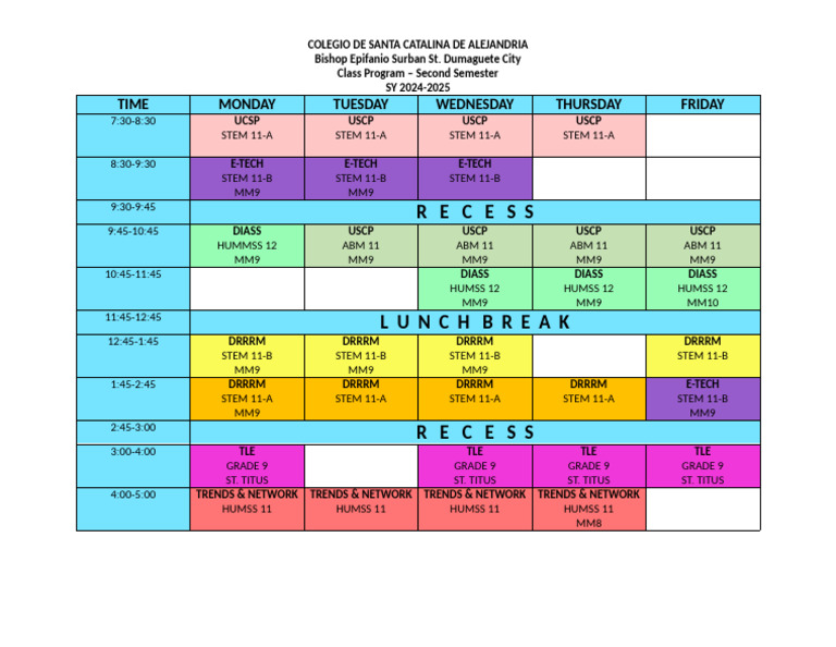 Class Schedule 2nd Sem Sy 2024 2025 | PDF