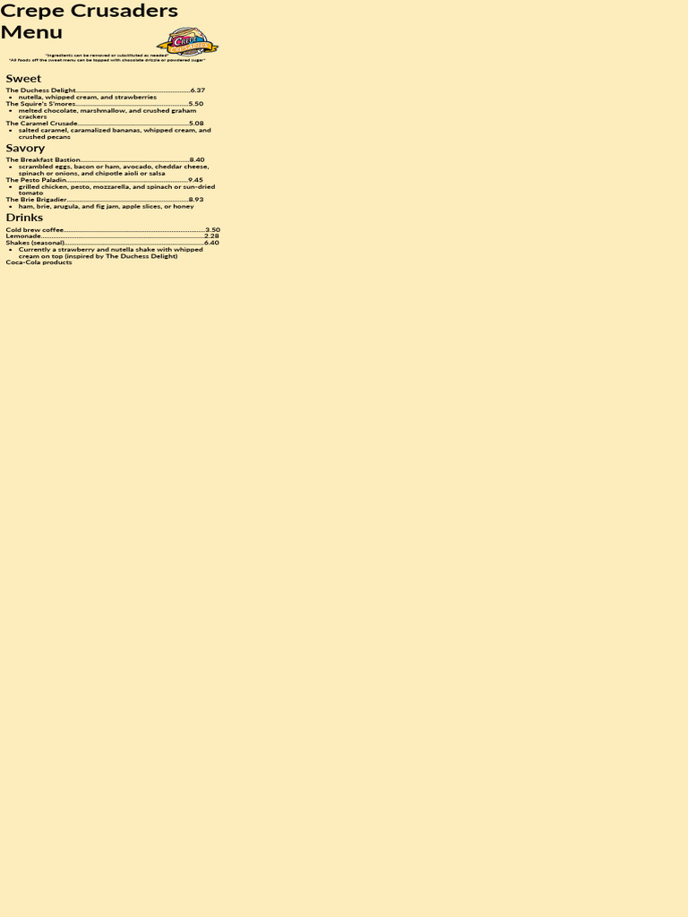 Crepe Crusaders Menu-3 | PDF