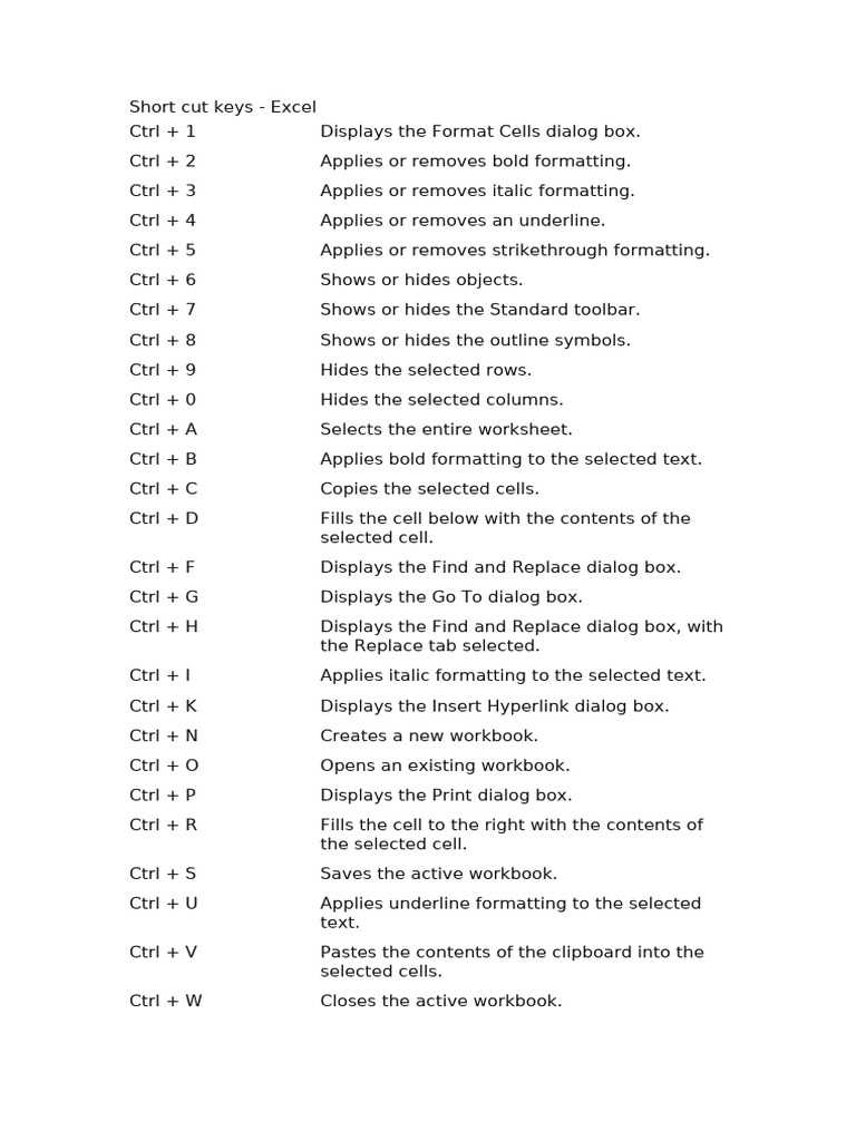 Essential Excel Shortcut Keys Guide | PDF