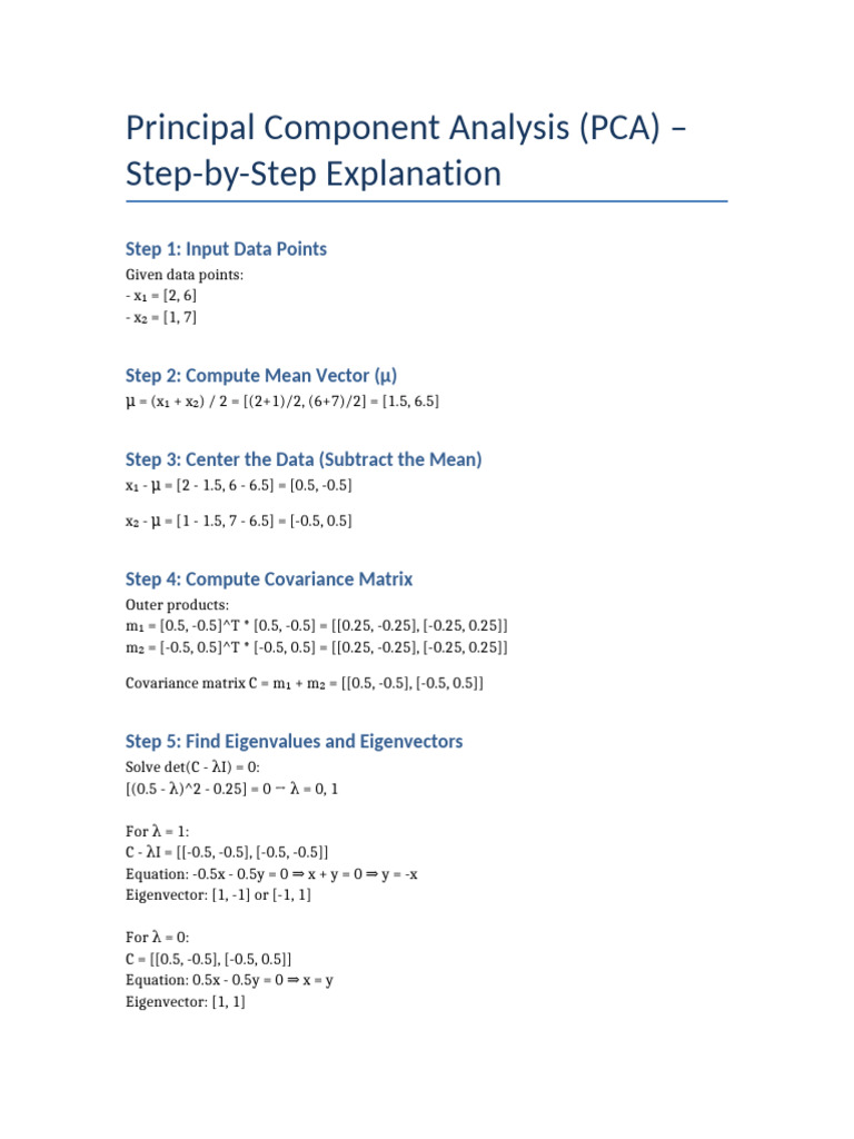 Step-by-Step Principal Component Analysis | PDF
