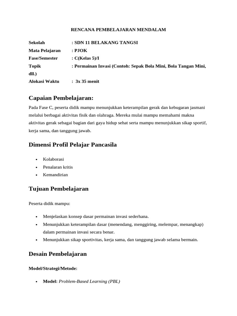 Rencana Pembelajaran Mendalam Invasi Kls 5 | PDF