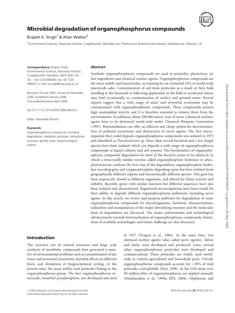 Microbial Degradation of Organophosphorus Compounds | PDF | Soil ...