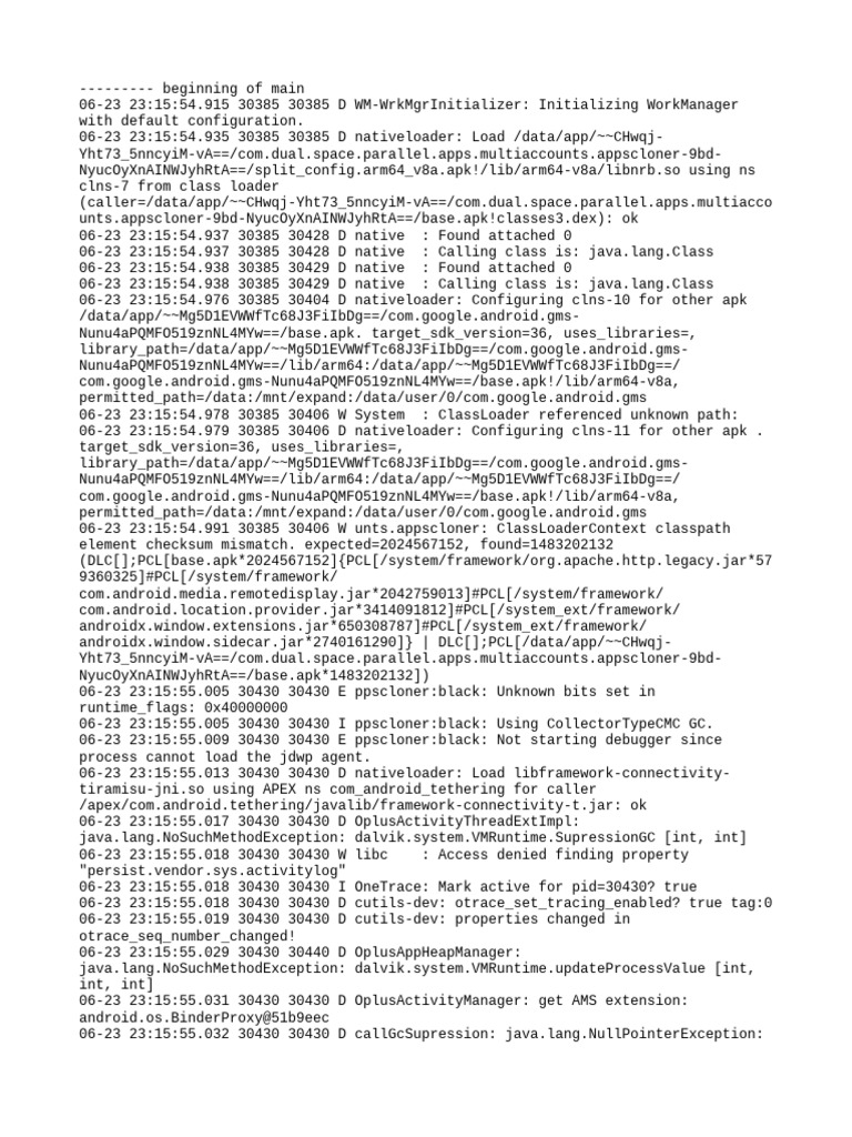 Com - Dual.space - Parallel.apps - Multiaccounts.appscloner Logcat | PDF | Android (Operating ...