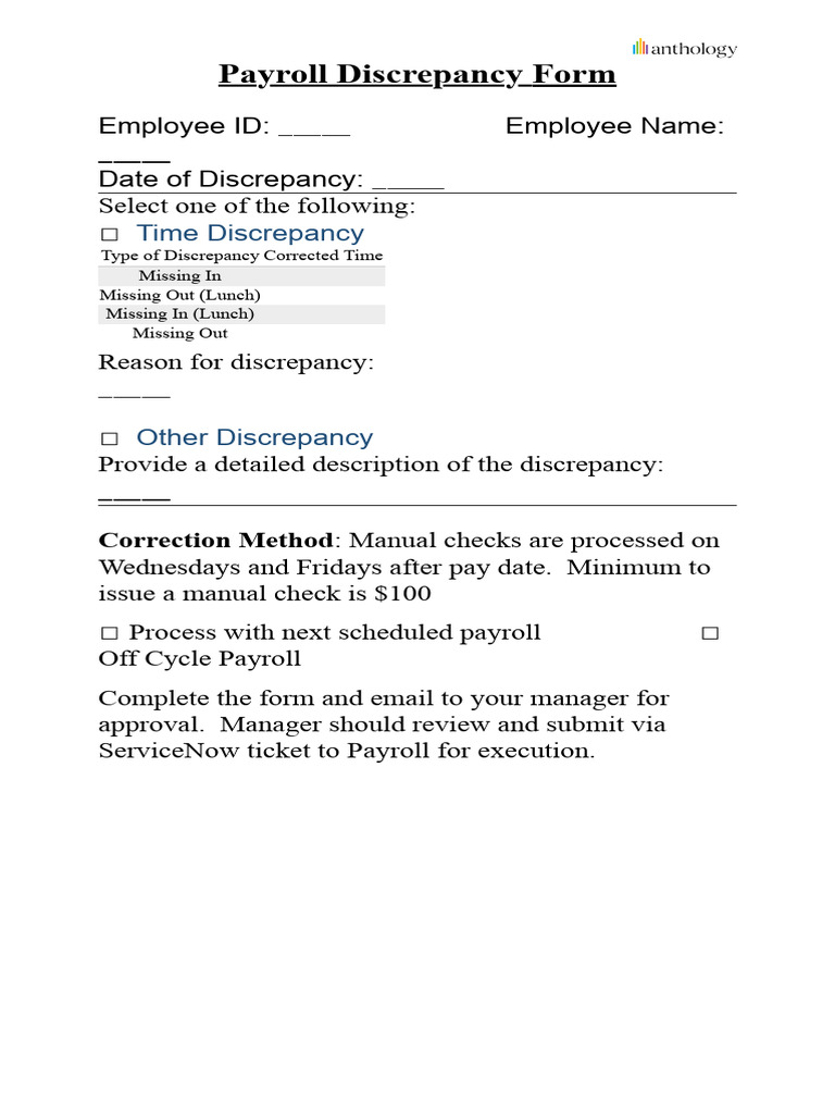 Payroll Discrepancy Form | PDF