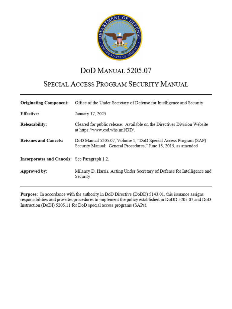 DoDM 5205.07 - "Special Access Program Security Manual" (Jan 17 2025 ...