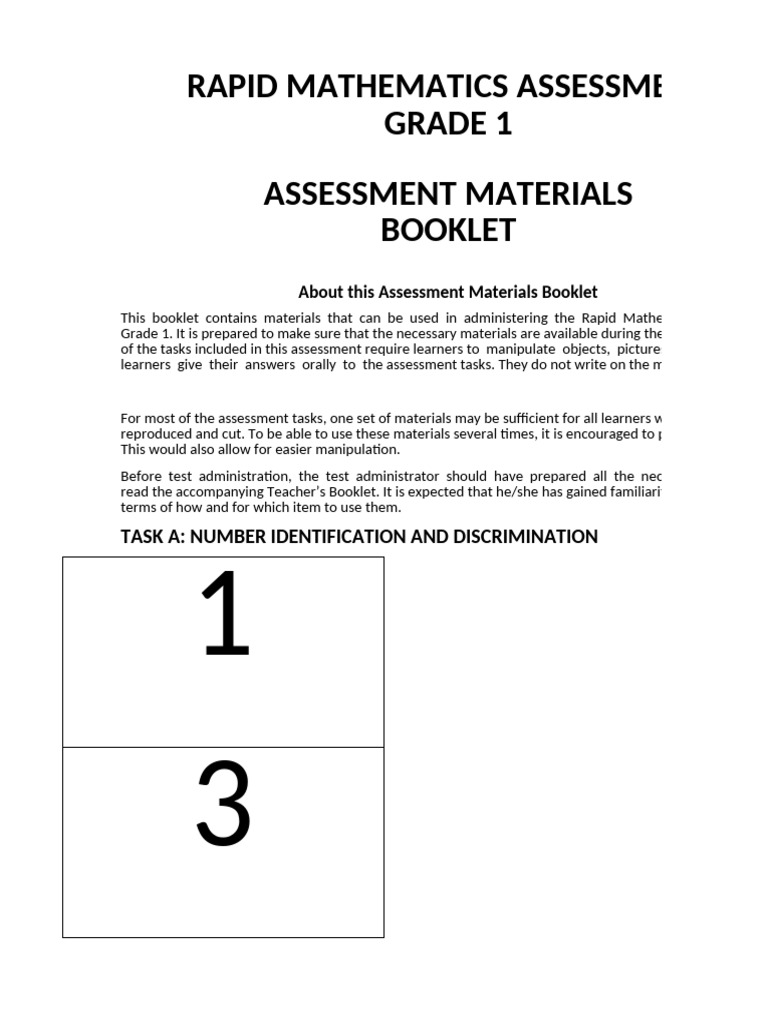 RMA Grade 1 Assessment Materials Booklet 17 June2023 | PDF