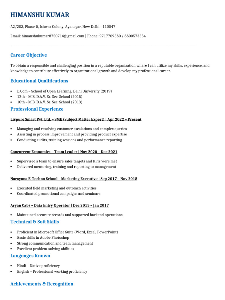 Himanshu Kumar Resume | PDF