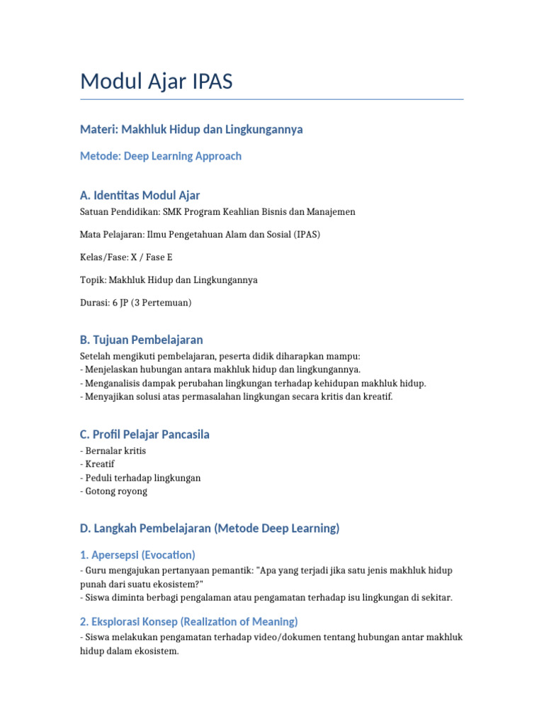 Modul Ajar Deep Learning IPAS SMK | PDF