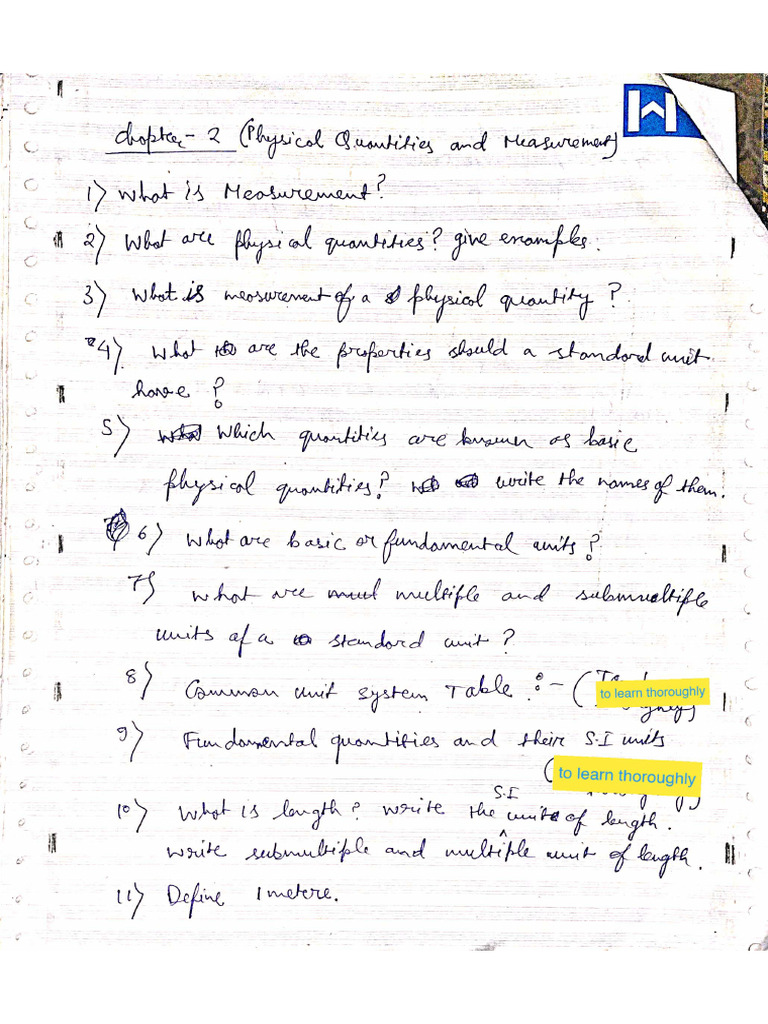 Chapter 2 Icse Physics Class 6 Question Assignment | PDF
