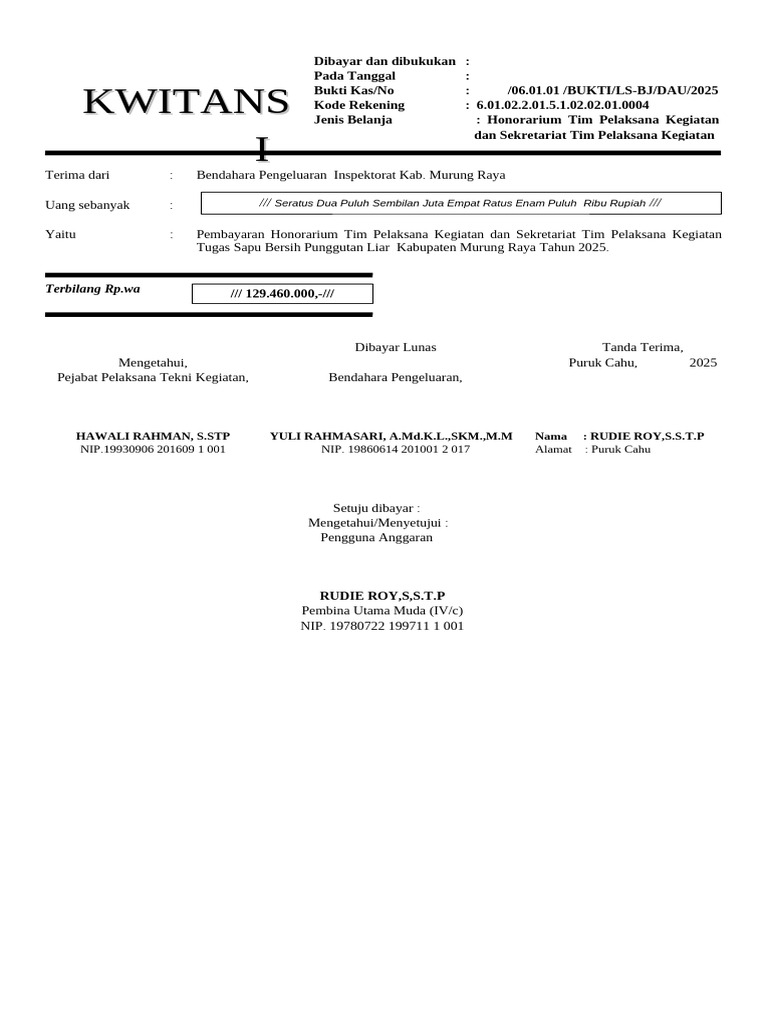 Kwitansi Honorarium | PDF