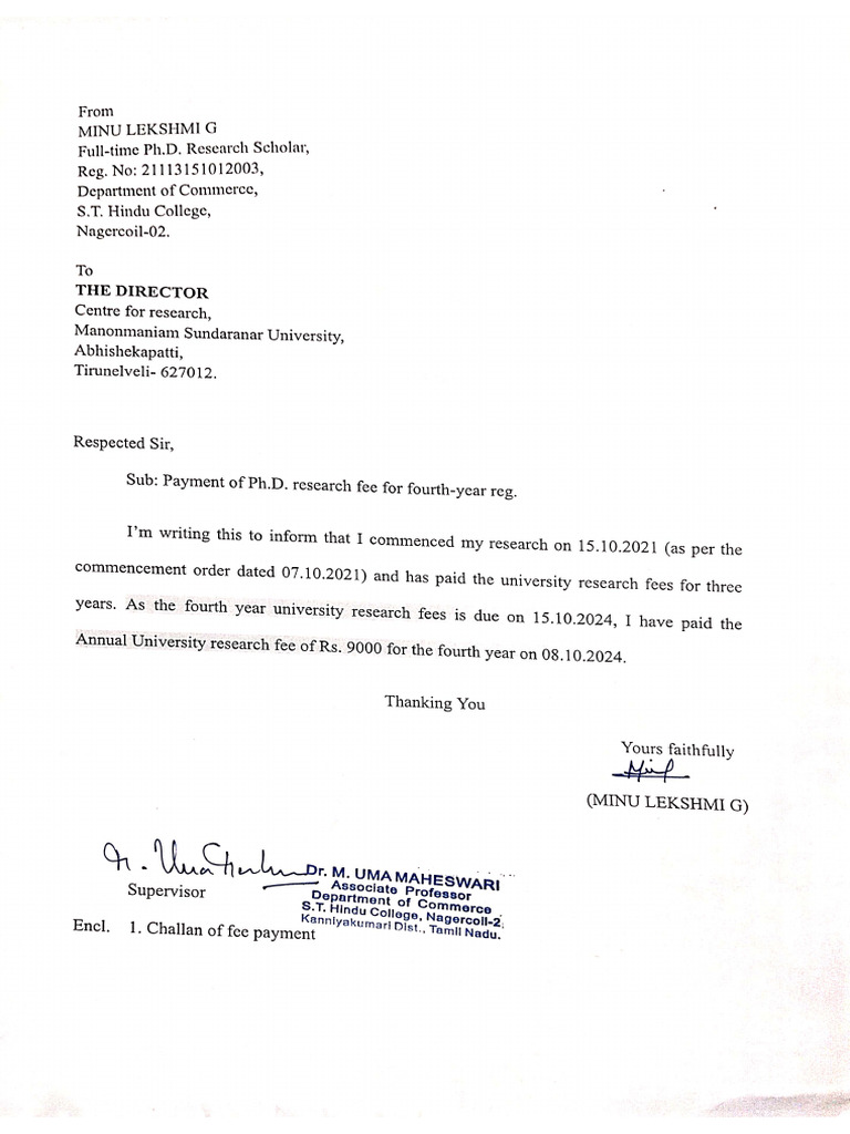 Univ Fee 4th Yr Letter | PDF