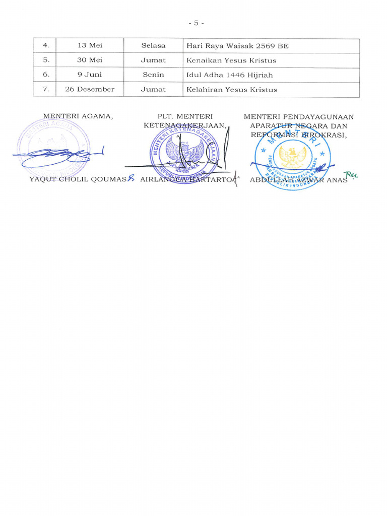 SKB 3 Menteri Libur Nasional Dan Cuti Bersama Tahun 2025-5 | PDF