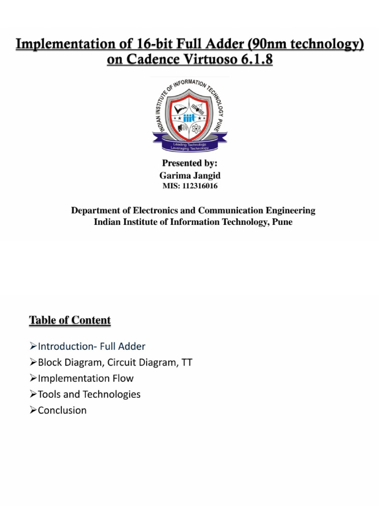 16 Bit Full Adder Layout On Cadence Virtuoso | PDF