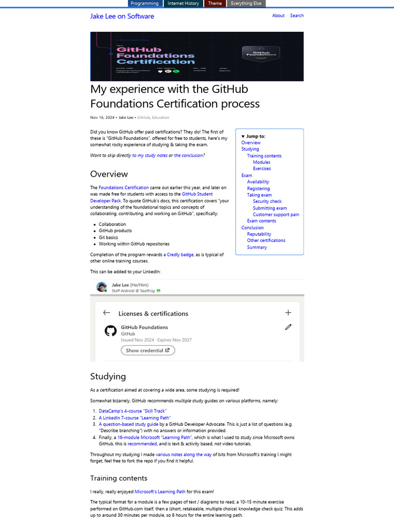 My Experience With The Github Foundations Certification Process - Jake Lee On Software | PDF ...
