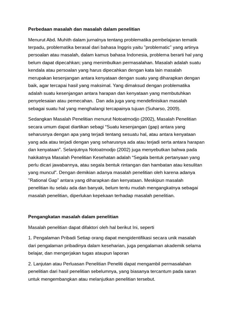 Perbedaan Masalah dan Rumusan Penelitian | PDF