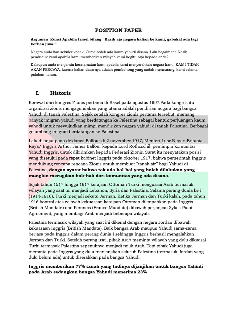 Position Paper For Palestina | PDF