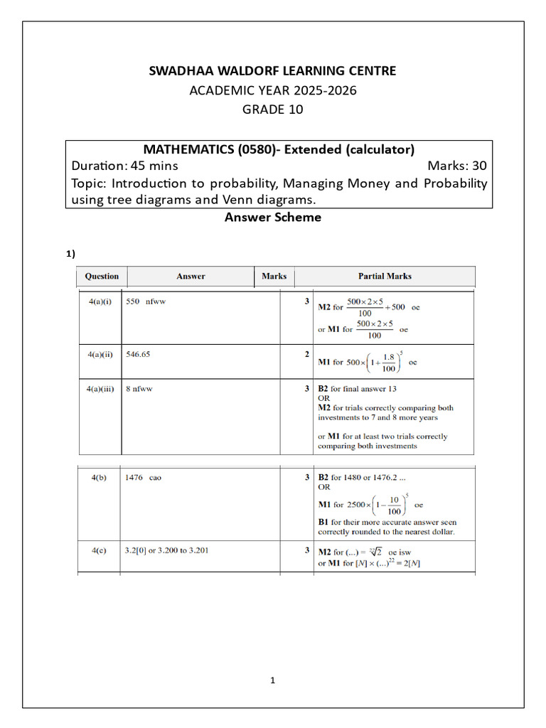 10th Grade-July - Math Scheme - Extended (Calculator) | PDF