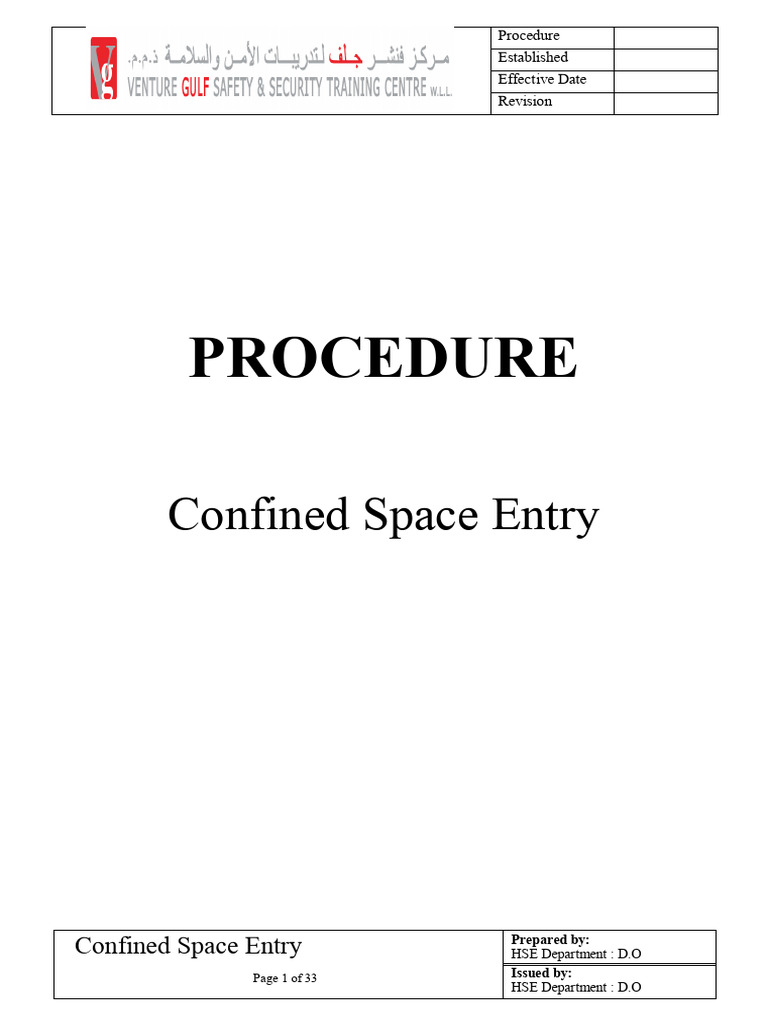 Confined Space Procedure PDF | PDF | Labor Relations | Workplace