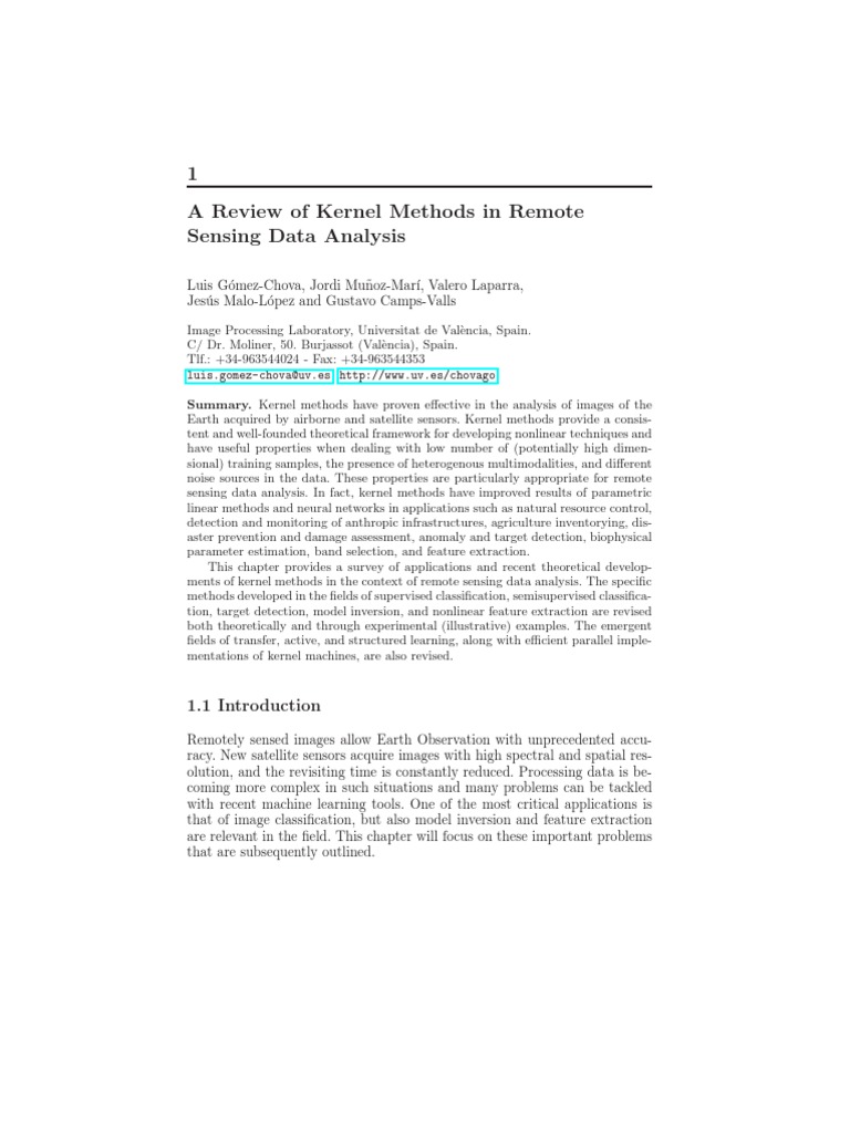 1 A Review of Kernel Methods in Remote Sensing Data Analysis | PDF | Statistical Classification ...