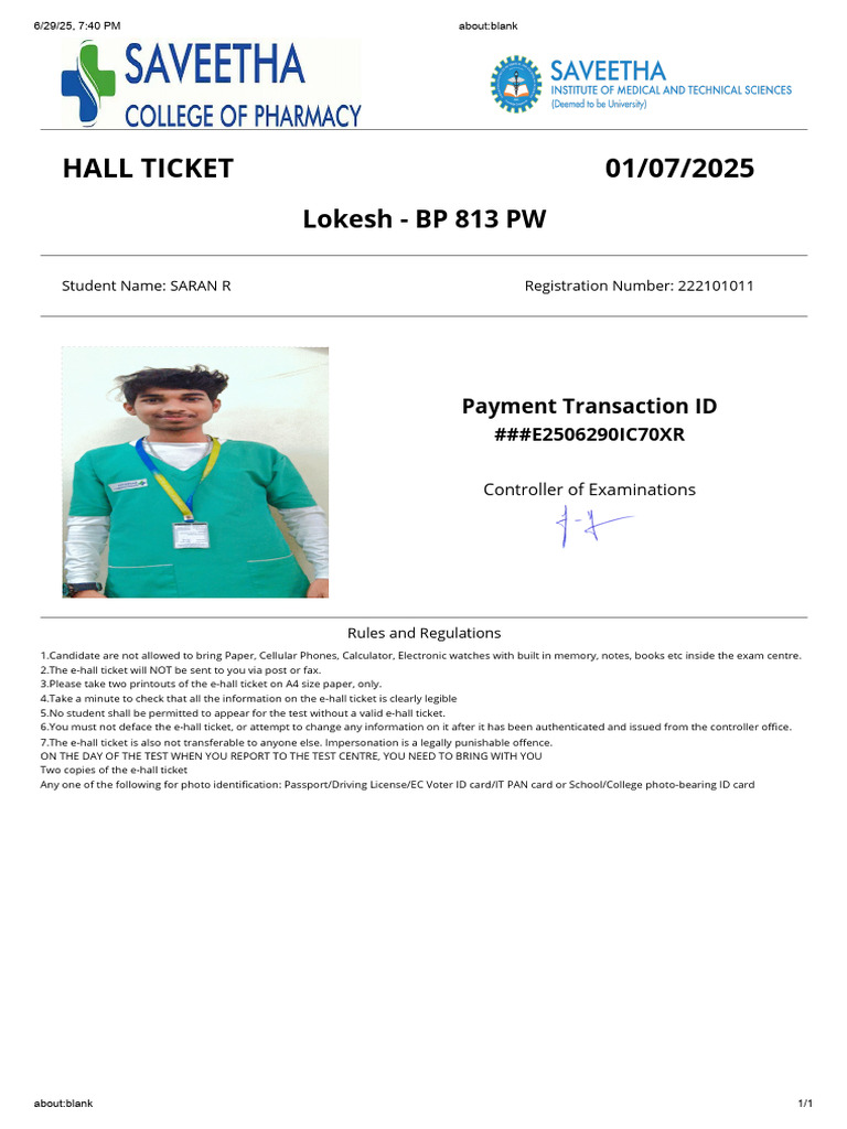E-Hall Ticket Instructions for Exam | PDF