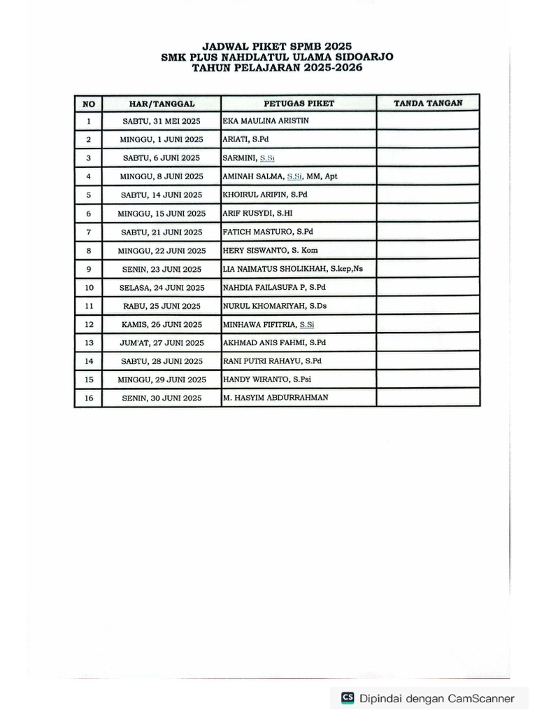 Jadwal Piket PPDB Bulan Juli-Juni 2025 | PDF
