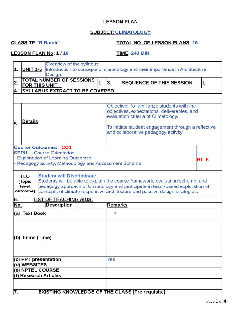 Climatology Lesson Plan Overview | PDF | Lesson Plan | Pedagogy