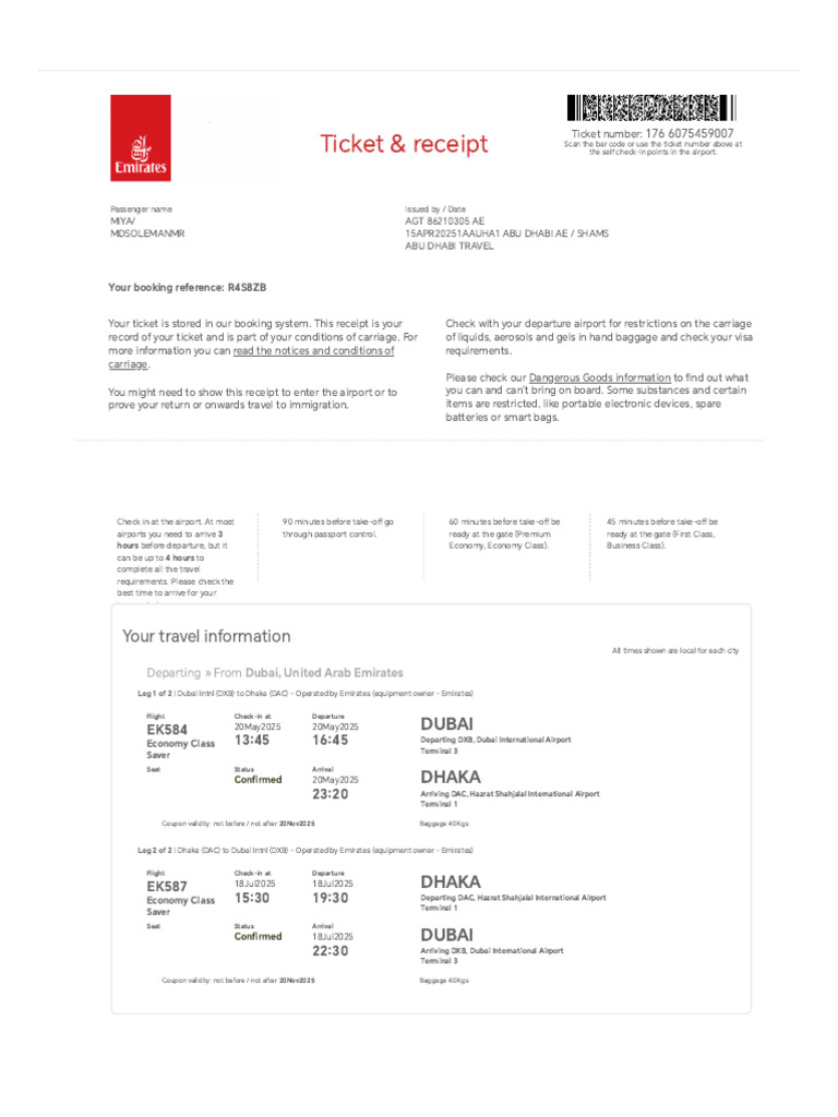 View Your Ticket - Manage Your Booking - Emirates | PDF | Aviation