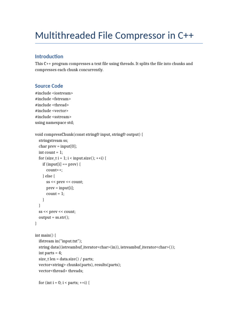 Multithreaded File Compressor in C++ | PDF