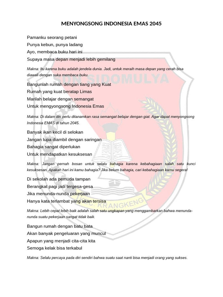 Pantun Menuju Indonesia Emas 2045 | PDF