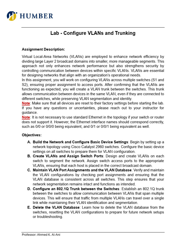 Configuring VLANs and Trunking Lab | PDF | Computer Network | Networks
