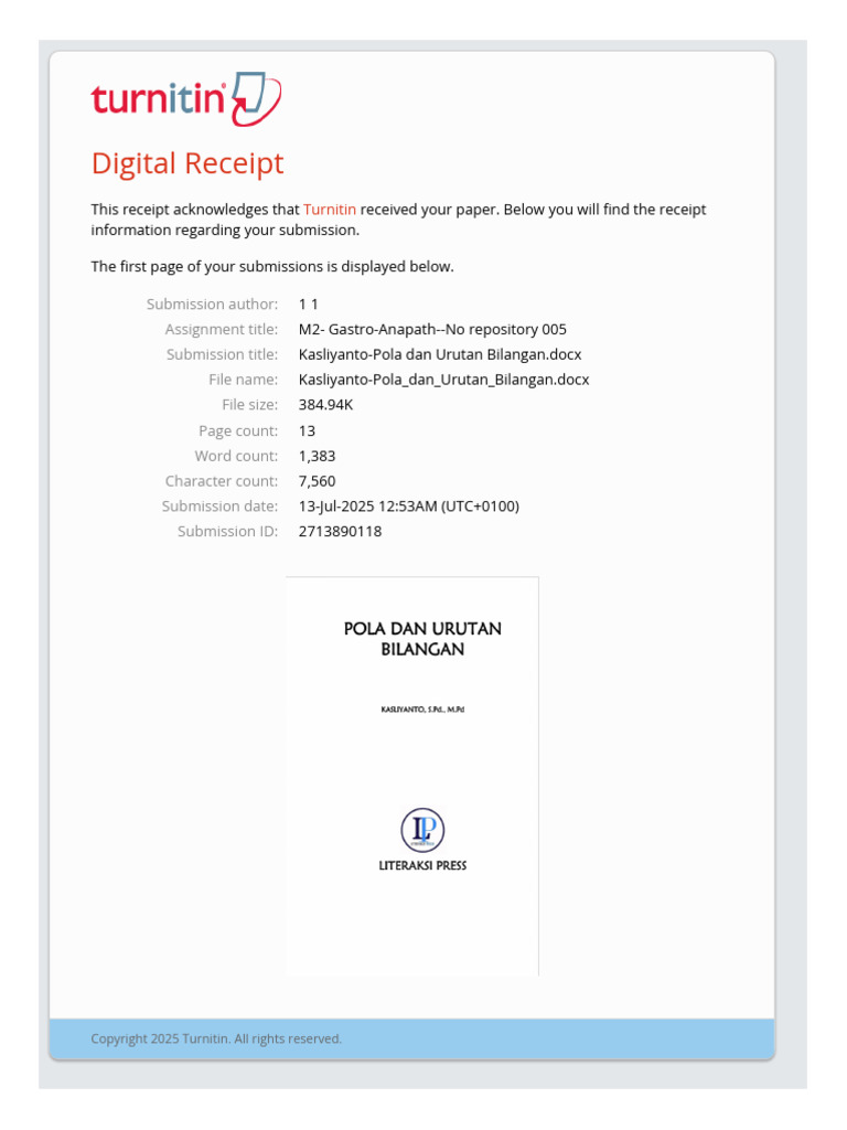 Receipt - Kasliyanto-Pola Dan Urutan Bilangan | PDF