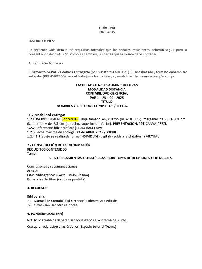 Pae 1 - Instructivo | PDF