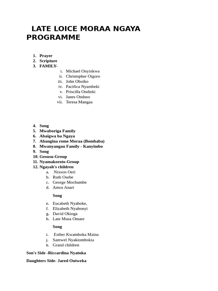 Late Loice Moraa Ngaya Programme | PDF