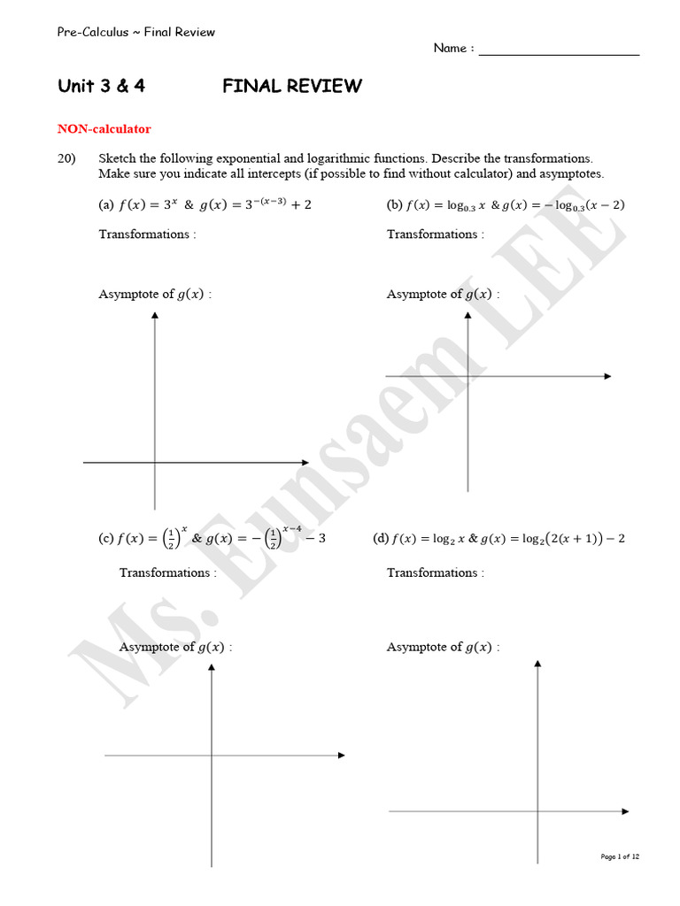 Unit 3 Precalculus Review Guide | PDF | Logarithm | Mathematics