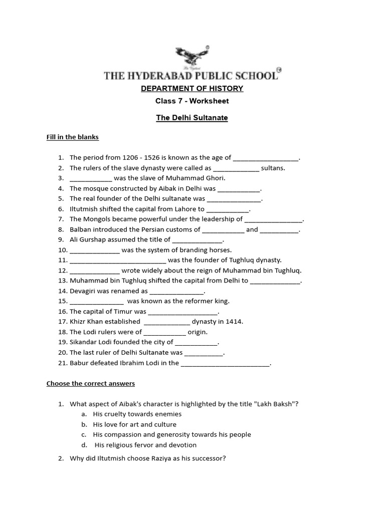 Worksheet - The Delhi Sultanate | PDF