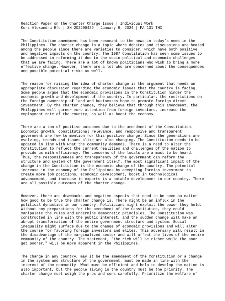 Charter Change Debate in the Philippines | PDF | Constitutional ...