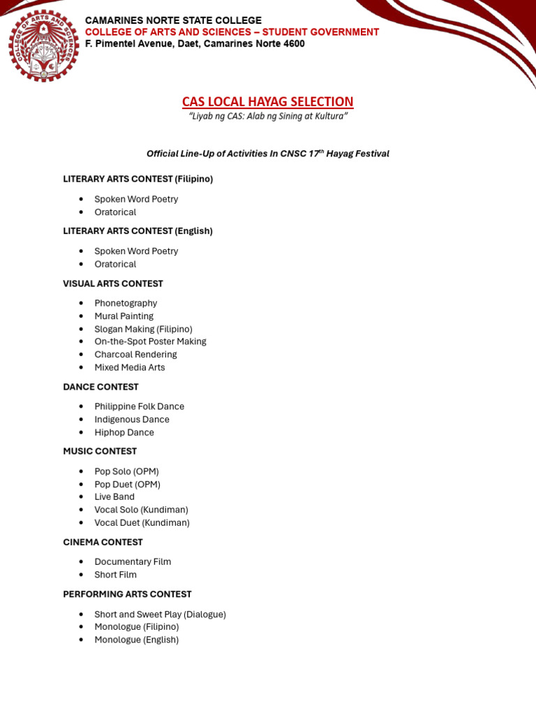 Cas Local Hayag Selection Guidelines | PDF